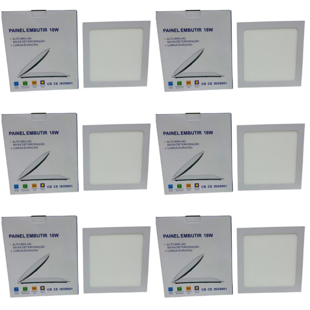 5 Plafon Led Painel Ilumimax 18w Quadrado Embutir Bivolt Branco Frio 6500k 21,5cm x 21.5cm Para ...