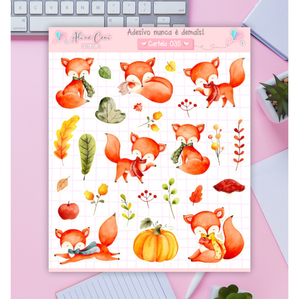 Cartela de adesivos n 035 - Adesivo fofo de raposinha para decorar ...