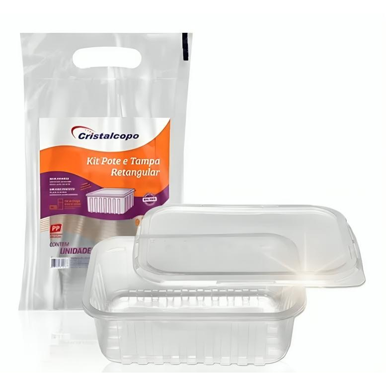Kit 25 Unid. Pote Plastico Retangular Descartável CRISTALCOPO 250 / 500 / 750 / 1000ml ...