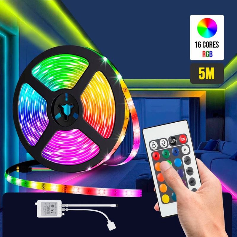 Fita Led Rgb 5050 Rolo 5 Metros Com Controle Economica Rgb | Shopee Brasil