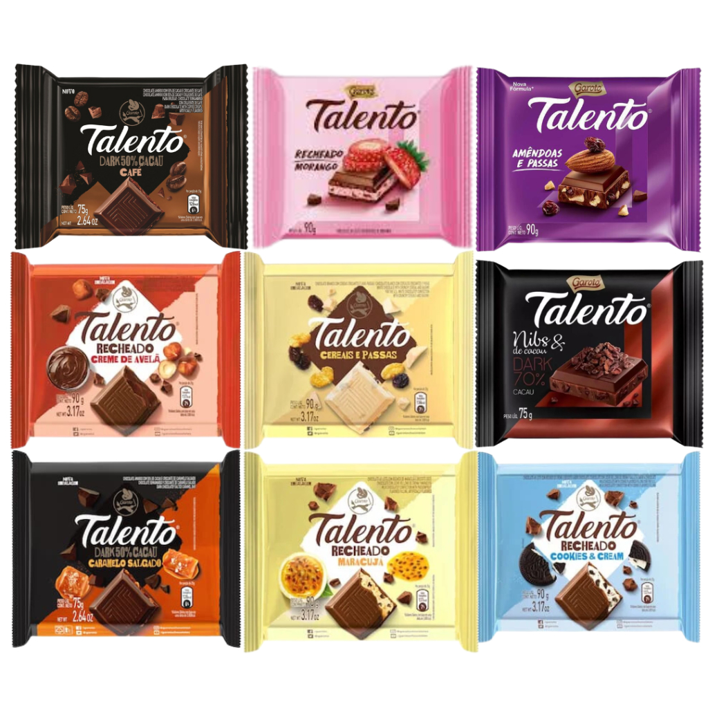 Chocolate Talento Garoto 85g Diversos Sabores Display C/12 Unidades ...