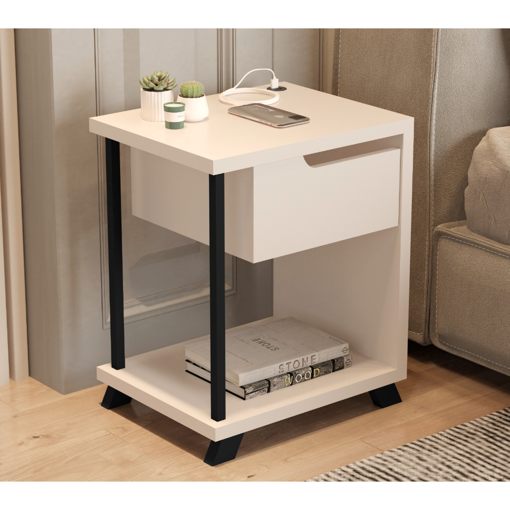 Mesa de Cabeceira Madri 1 Gaveta Retrô e Entrada Usb Para Quarto Pés em ...