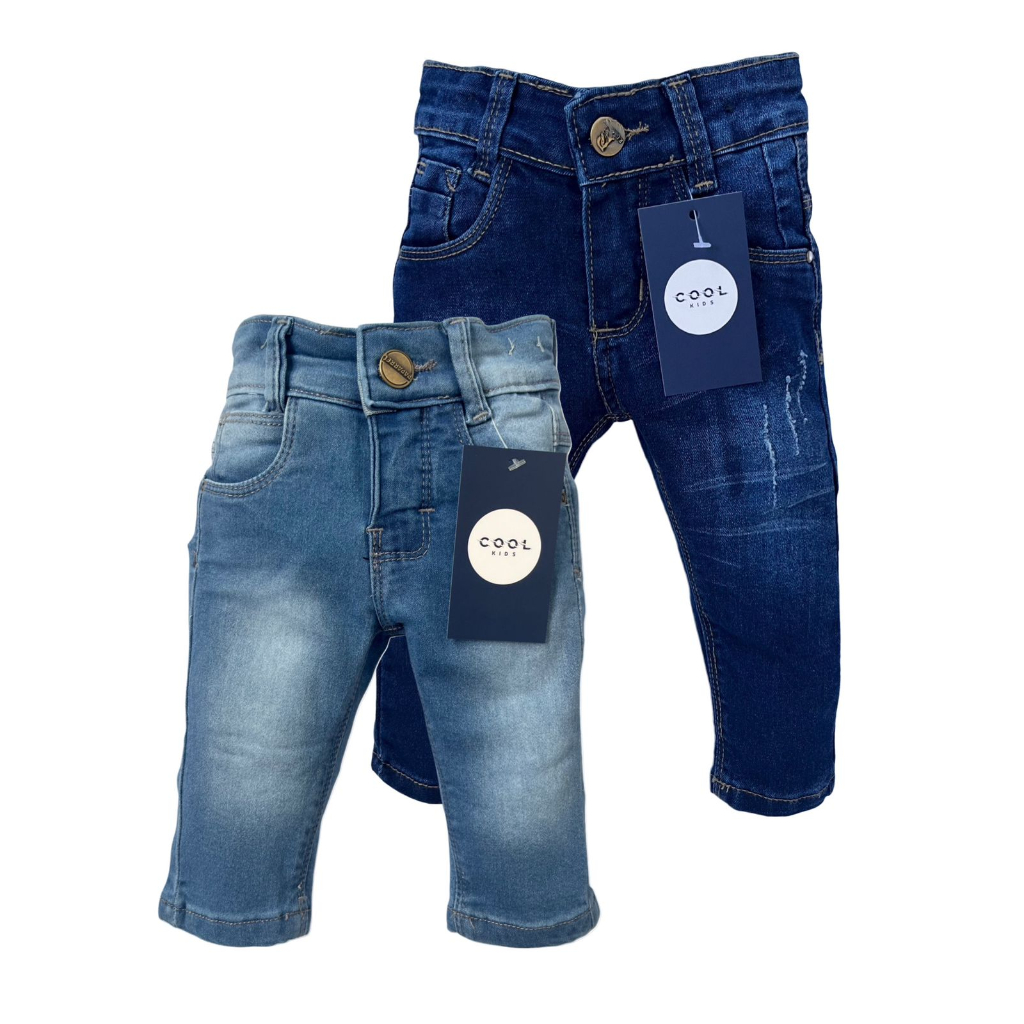 kit com 2 calça bebê jeans com elastano skinny masculino TAM RN a 10 ...