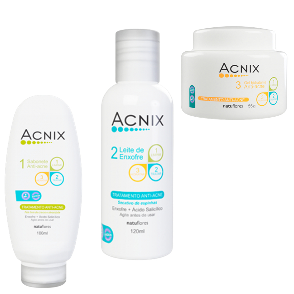 Kit Tratamento Anti-acne Acnix Natuflores (Sabonete, Leite de Enxofre ...