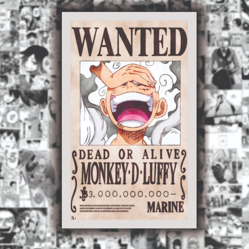 Placa Decorativa em MDF 3MM Cartaz de Procurado Luffy Nika One Piece ...