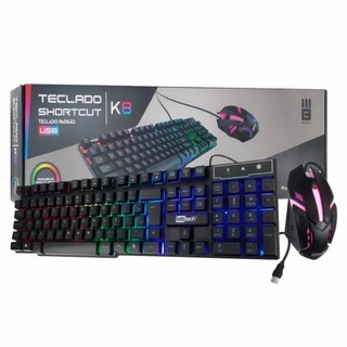 Kit Teclado e Mouse Gamer led Shortcut K8 rainbow MBTech iluminado | Shopee Brasil
