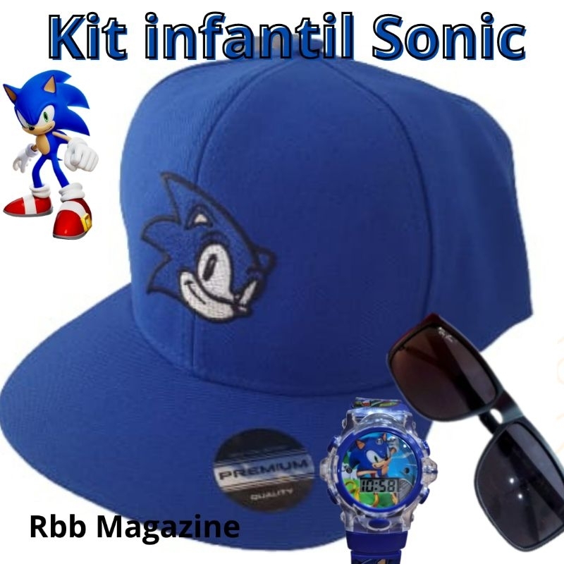 Boné Sonic, Óculos e Relógio Musical/ Luzes do sonic kit infantil para ...