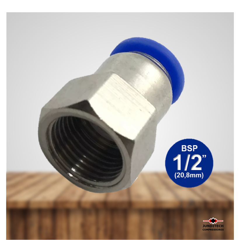 Conexão Pneumática Instantânea - Reta Femea - Conector Acoplador Engate rápido Rosca BSP Azul ...