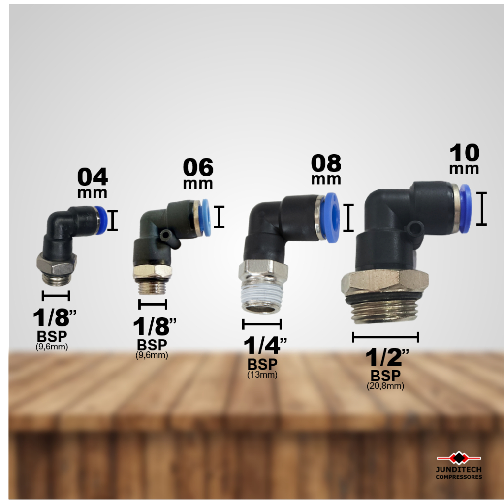 Conexão Pneumática Instantânea - Cotovelo 90 Gruas - Conector Acoplador Engate rápido Rosca ...