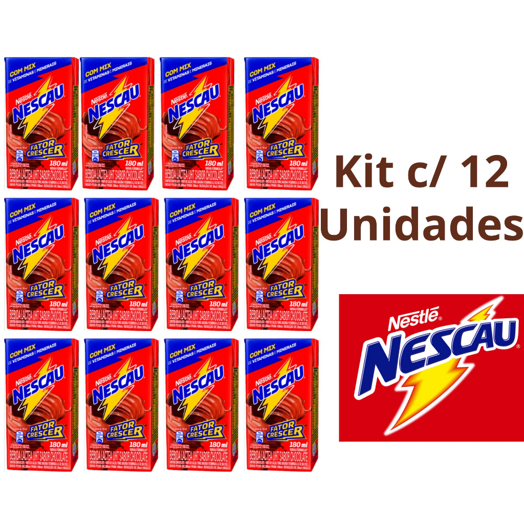 Bebida Láctea Nescau Sabor Chocolate - kit c/ 12 Unid de 180g - Nestlê | Shopee Brasil
