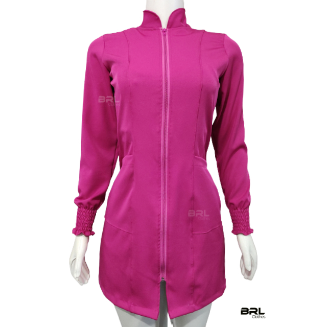 Jaleco Feminino Rosa Choque, Com Zíper, Elastano, Gabardine Elástico Punho, Gola Padre ...