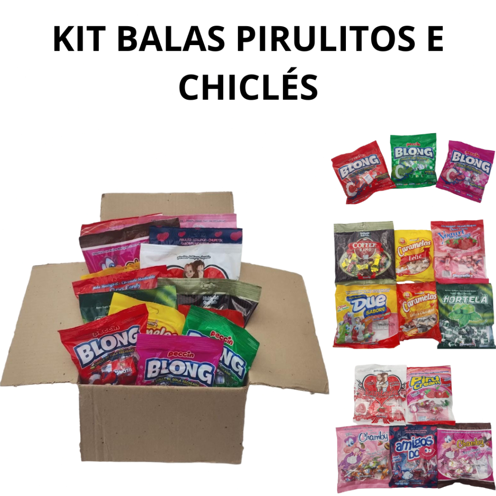 BALAS, PIRULITOS E CHICLÉTES KIT C/14 PACOTES VARIADOS (KIT GULOSEIMAS ...