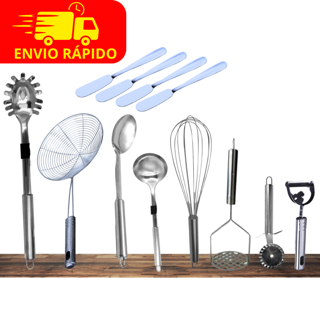 Kit 12 Utensilios Cozinha Profissional Inox Pegador de Massa ...