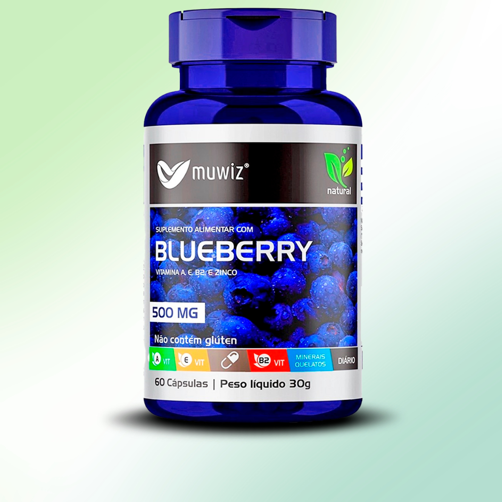 Suplemento Blueberry Mirtilo Muwiz 60 Cápsulas 500mg c/ Vitaminas e Zinco) | Shopee Brasil