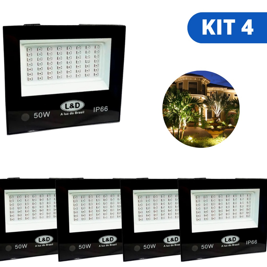 Kit Refletor Led 50w Holofote Bivolt Slim Resistente Agua Branco Frio IP66 6500K | Shopee Brasil
