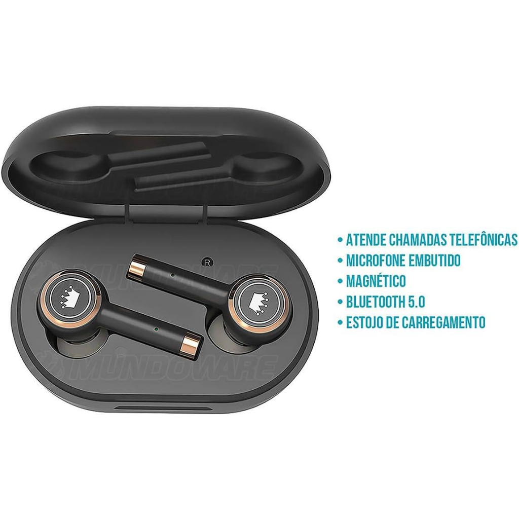 FONE DE OUVIDO DOURADO / PRATA 7H + 16H ESTOJO KIMASTER TWS100 | Shopee ...