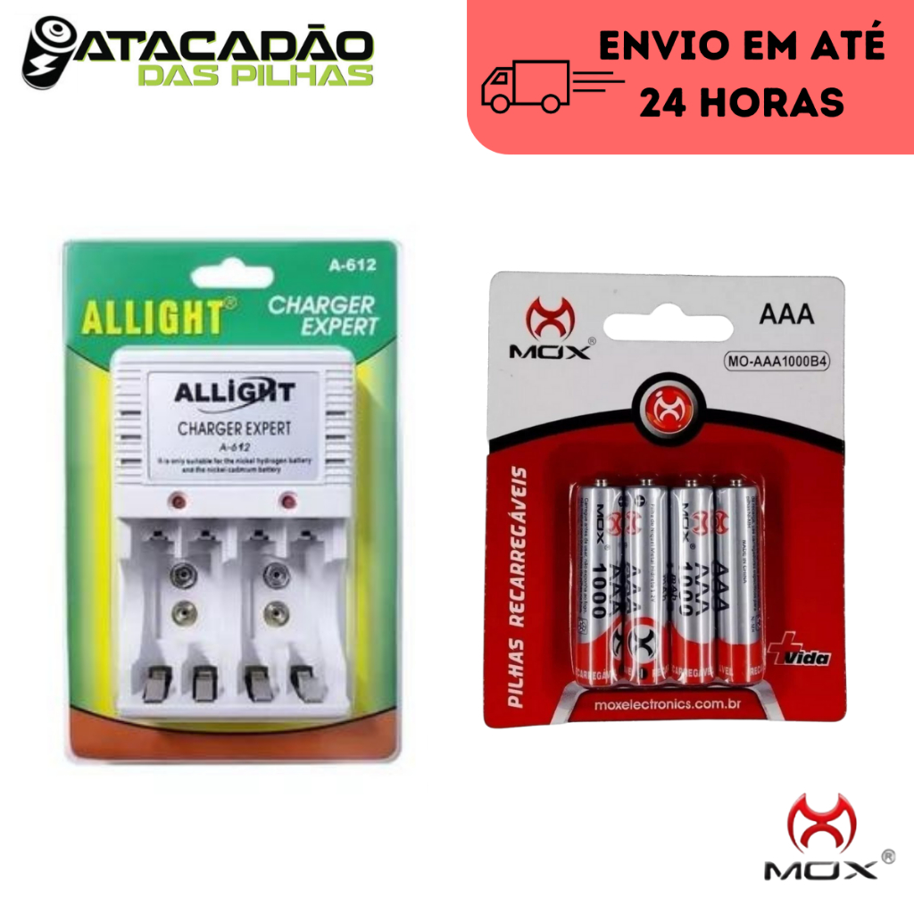 Carregador De Pilha Aa/aaa/9v+ 4 Pilhas Aaa Rec 1000 Mah Mox | Shopee ...