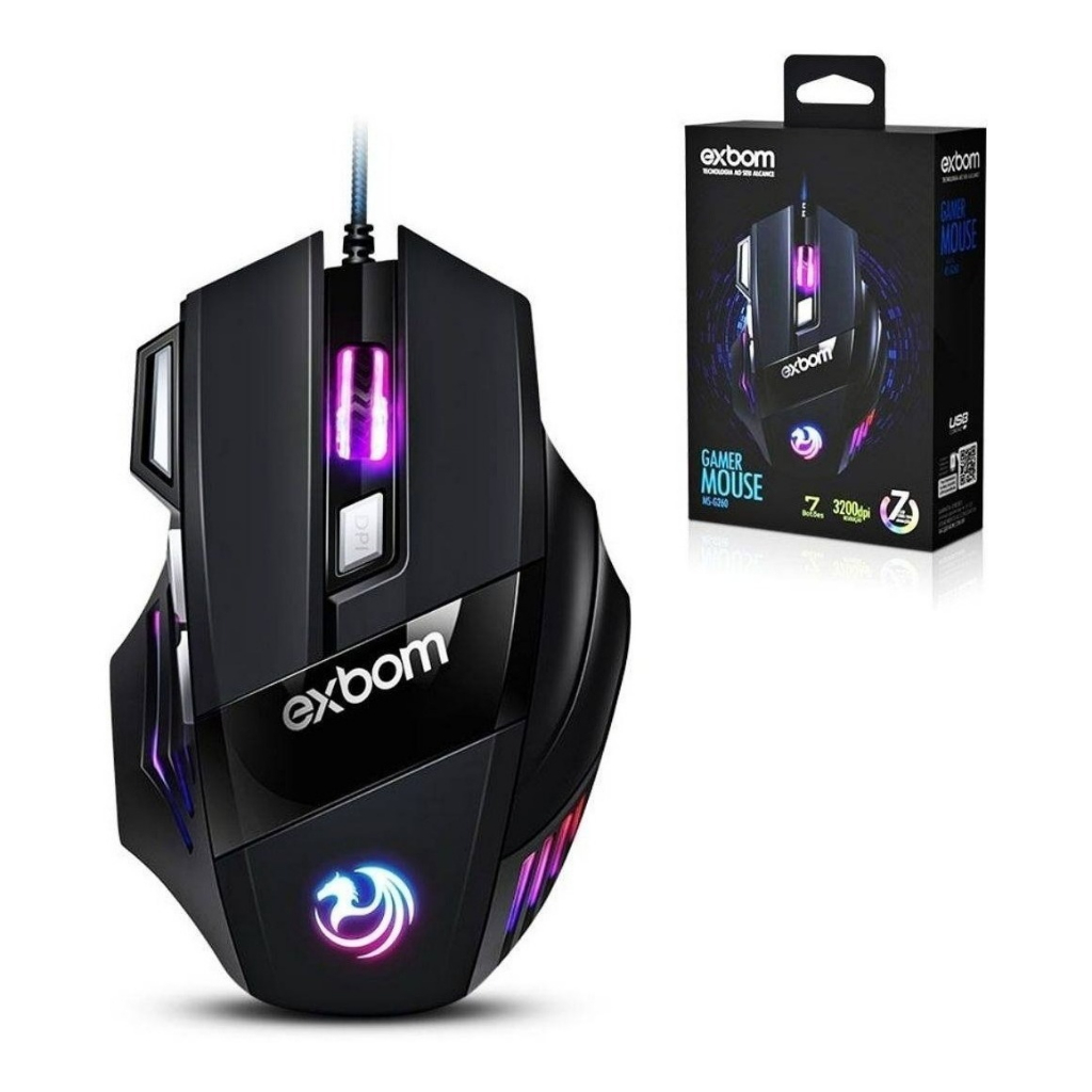 Mouse Para Jogo Gamer Preto Luz Rgb Led Jogos Drag Click - Faz a Boa!