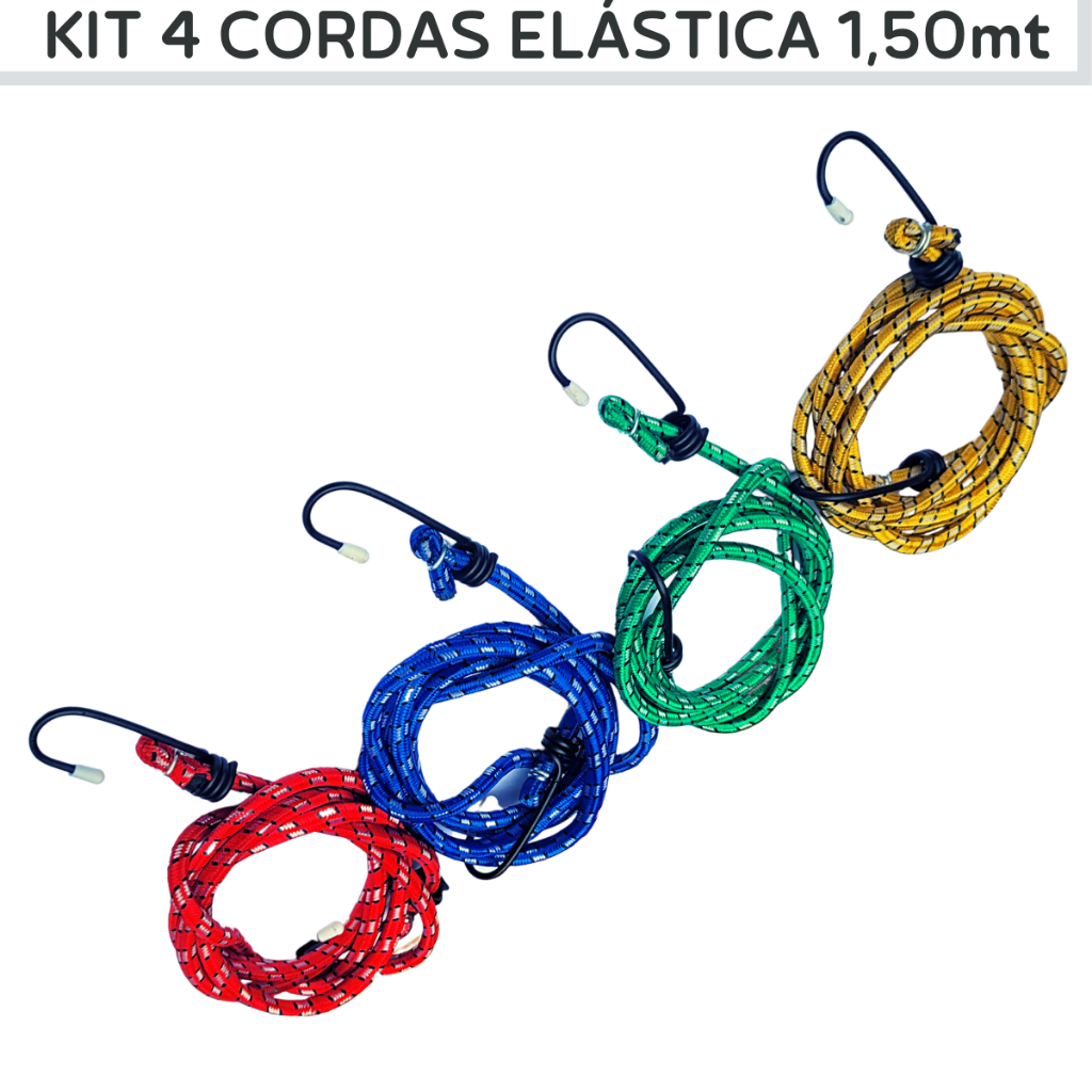 Corda Elástica Para Pagageiro Kit 4, 12 ou 20 Cordas de 1,50mt x 8mm P ...