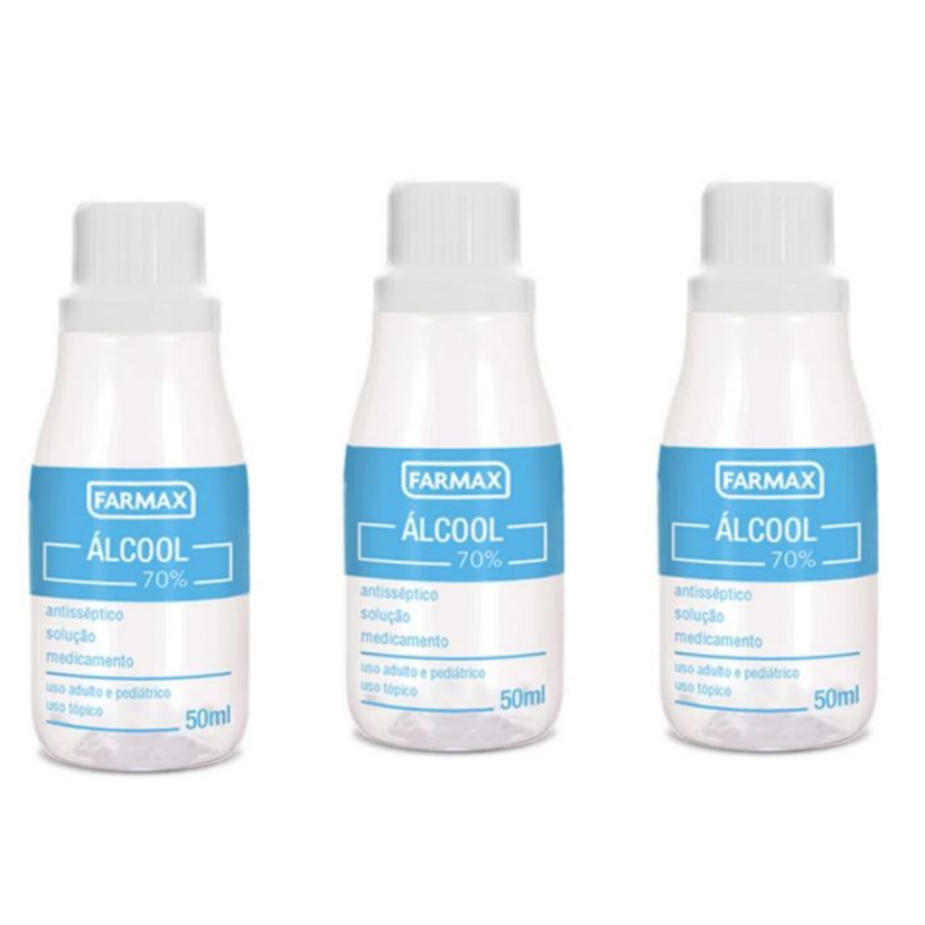Kit com 03 unidades de alcool 70% 50ml | Shopee Brasil