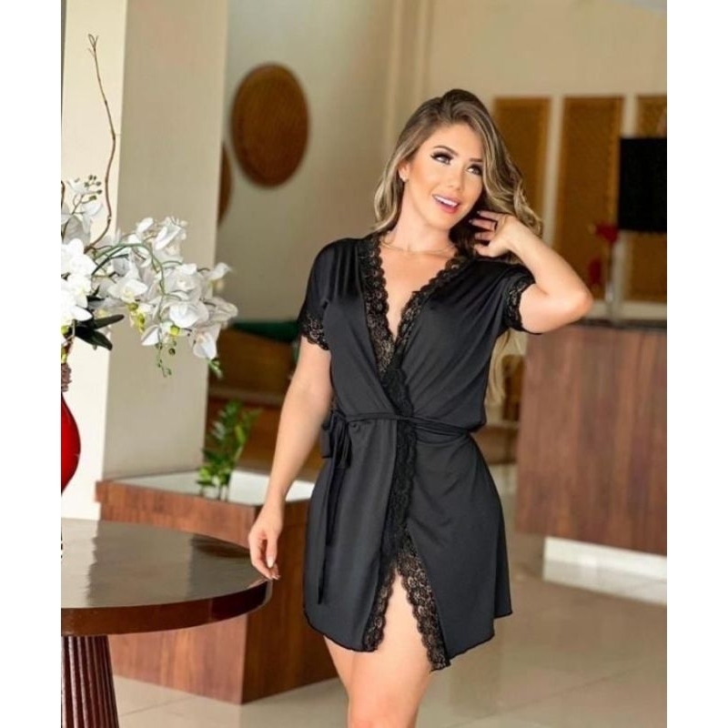 Robe Hobby Renda Luxo Com Manga | Shopee Brasil