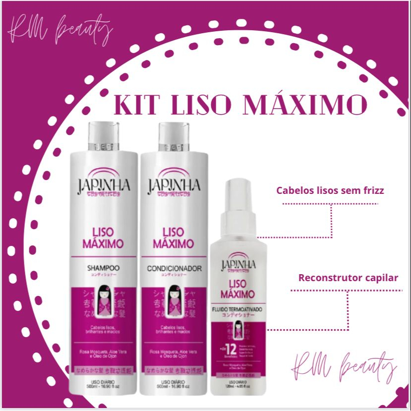 Kit 3 Japinha Liso Máximo | Shampoo + Condicionador - Spray Protetor ...