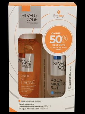 Silver care kit sabonete facial antiacne 120ml + água micelar 5 em 1 ...