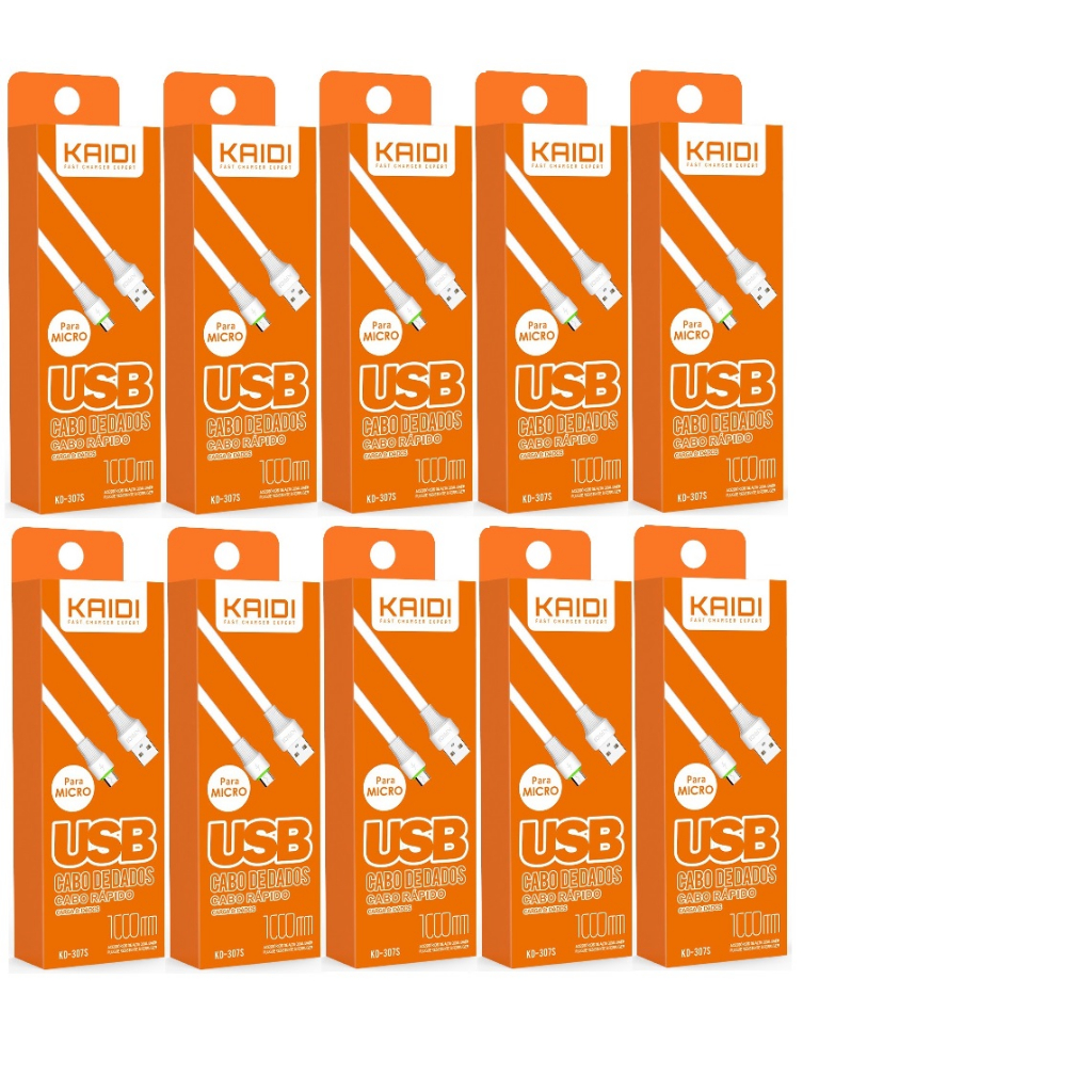 [Atacado] Kit Cabos Micro USB V8 KAIDI KD-307S 1m Transfere Dados e ...