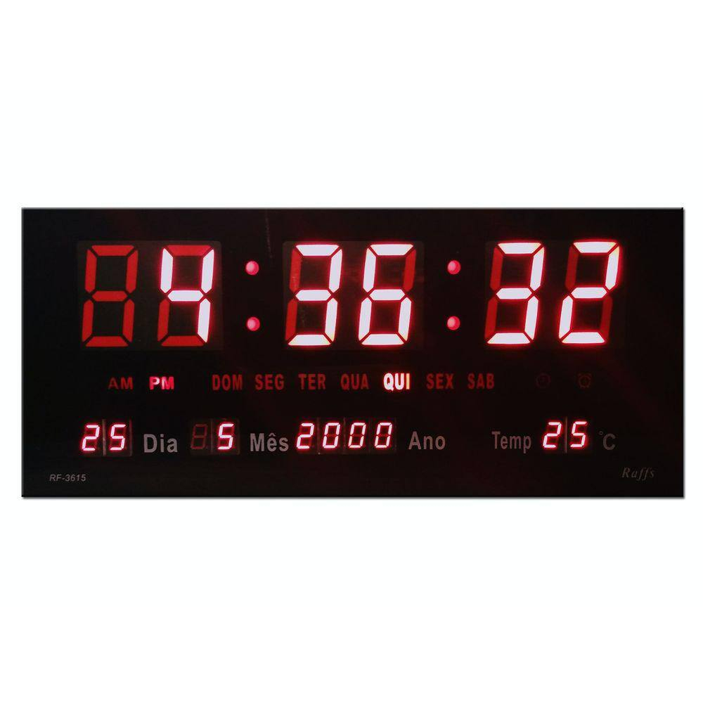 Relógio de Parede Digital LED Vermelho LE-2112 Lelong com Temperatura, Calendário, Alarme e Alto ...