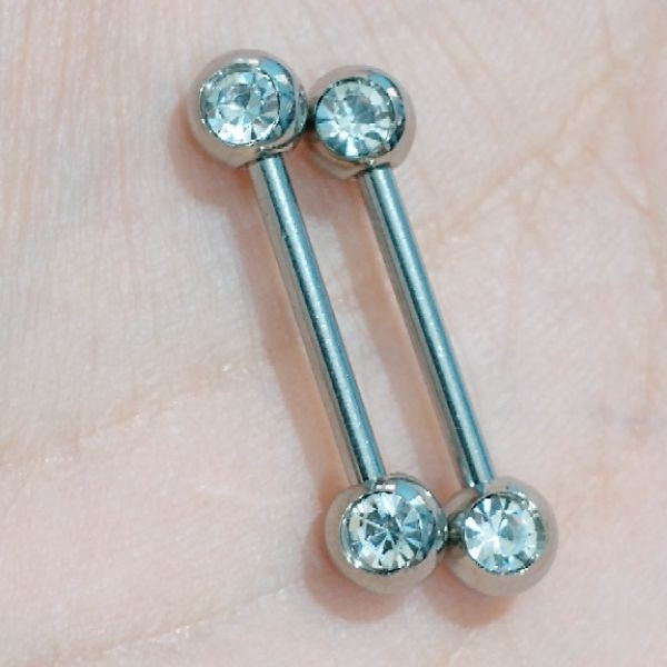 piercing mamilo com strass cristal 14mm aço prata kit 2 unidades ...