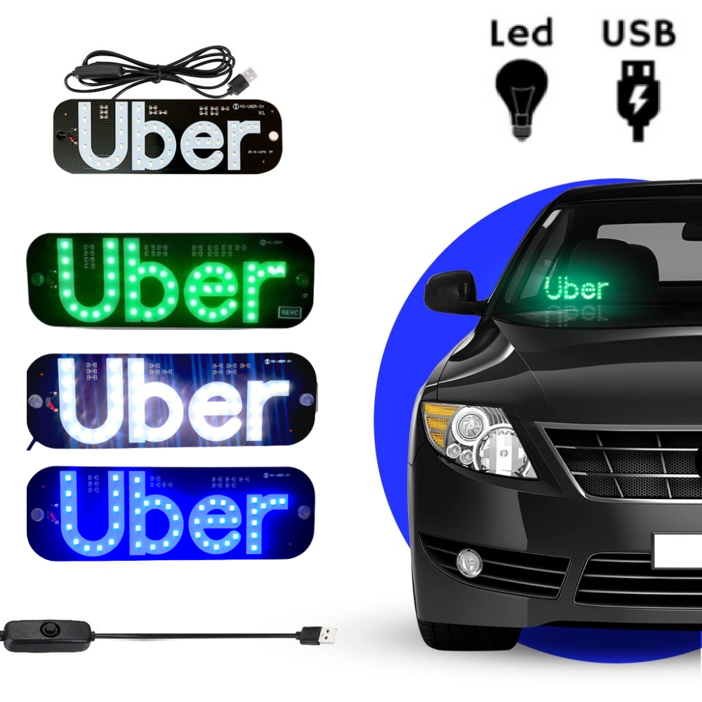 Placa Painel Letreiro Luminoso Vidro Parabrisa Uber Led DE USB para ...