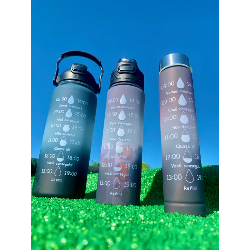 Kit com 3 Garrafas Garrafa De Água Squeeze Academia Com 2L e 900ml e 300ml Portátil Adesivos ...