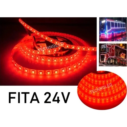 Fita LED 5050 24v VERMELHA 60LED/m Dupla Face 5Mts IP65 Para Caminhão Ônibus Trenzinho | Shopee ...