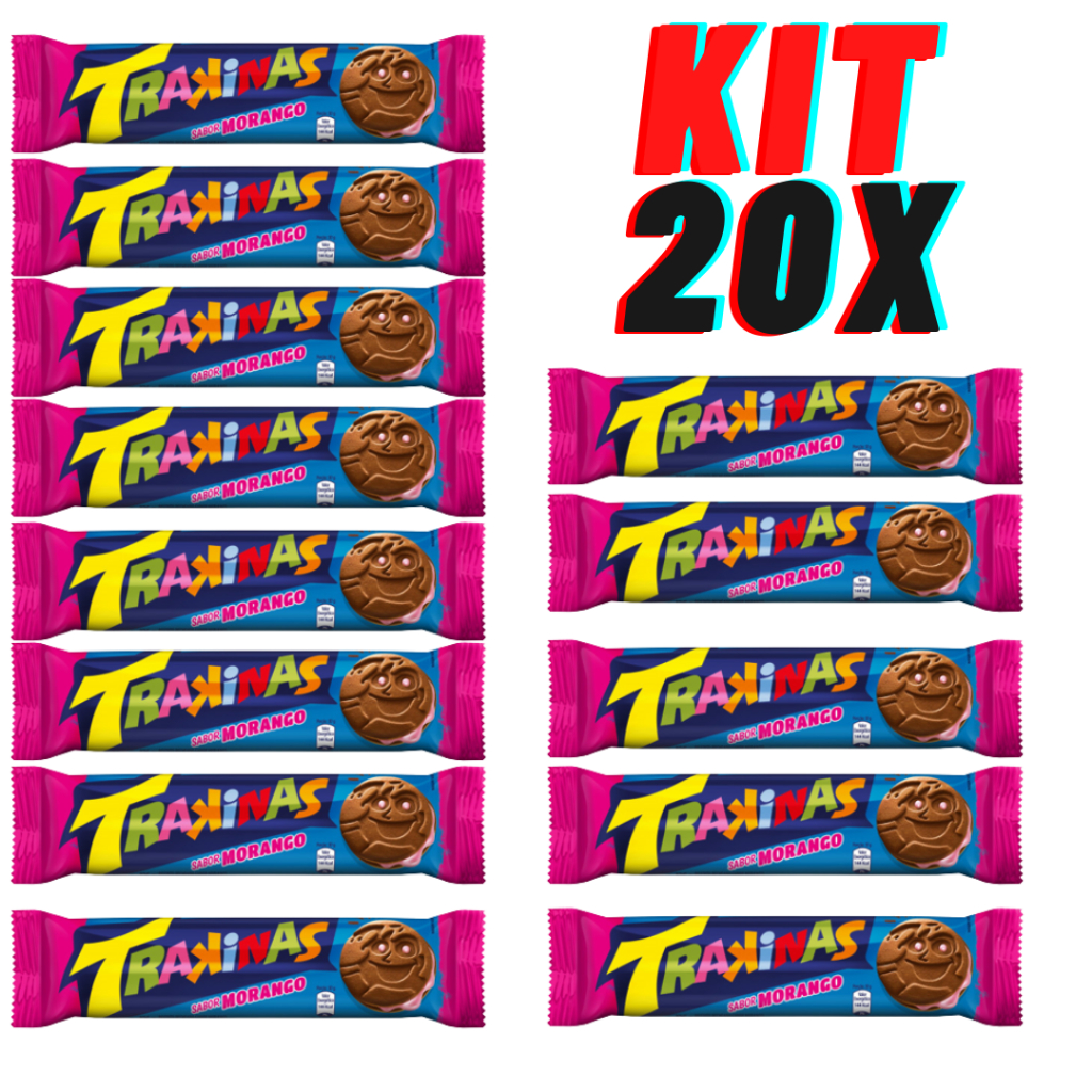Kit 20 Pacotes de Bolacha Trakinas Recheada Morango 126g | Shopee Brasil