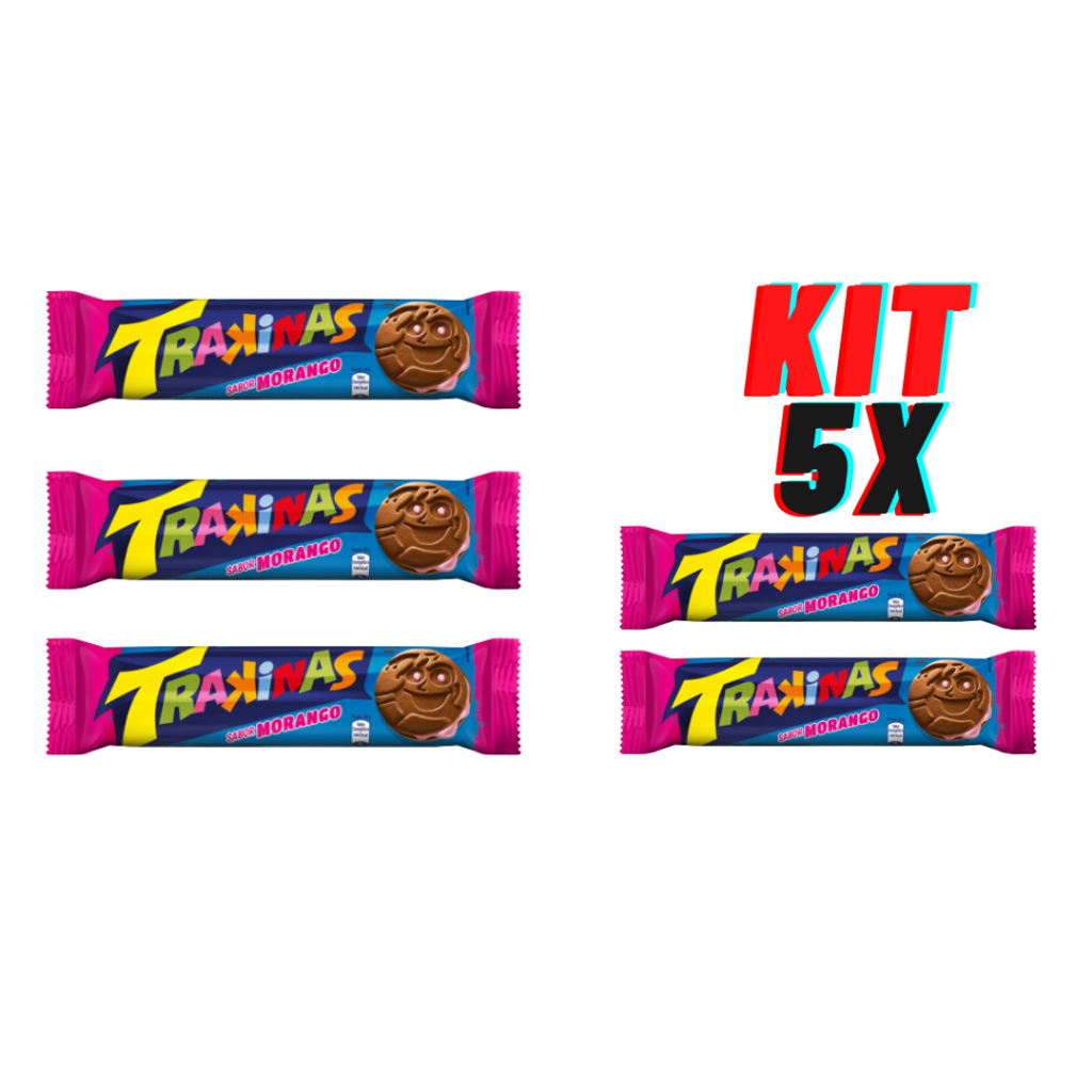 Kit 5 Pacotes de Bolacha Trakinas Recheada Morango 126g Cada | Shopee ...