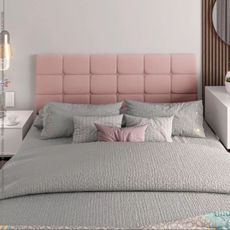 Cabeceira De Cama Queen Estofada Almofadada Painel 1,60 Cor Rosa Modelo Califa Tecido Suede ...