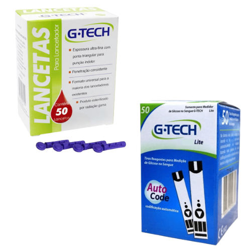 Tiras Reagentes G-tech Lite Teste De Glicemia + 50 Lancetas G-Tech 30G ...