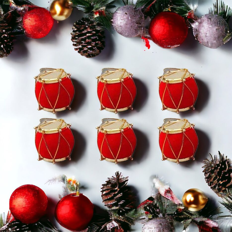Kit 6 Enfeite Tambor Natalino vermelho 3cm Tamborzinho Natal Decoração ...