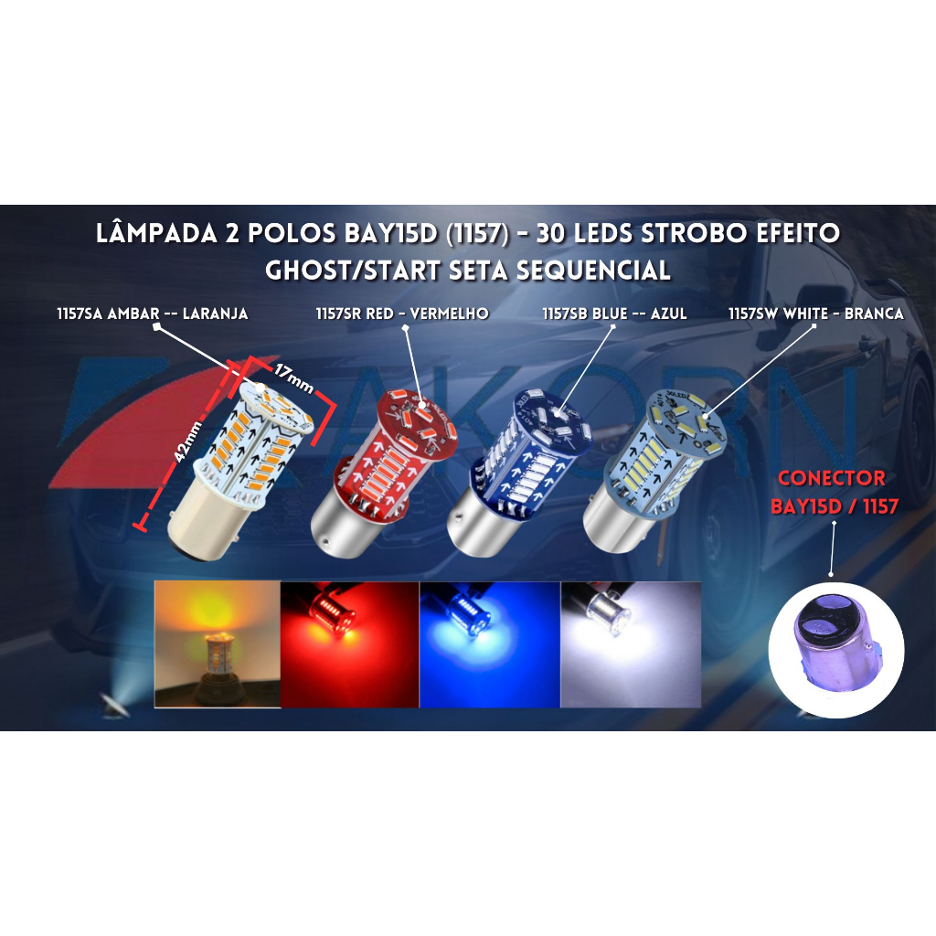 Luz De Freio 2 Polos BAY15d 1157 Leds Strobo Efeito Ghost/start ...