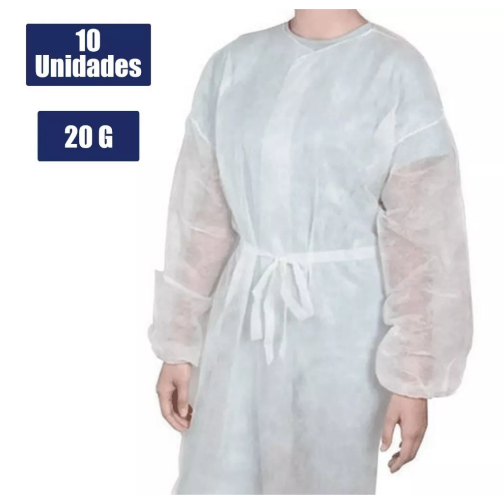 Avental Descartável Manga Longa TNT Gramatura 20 Branco Jaleco / Capote ...
