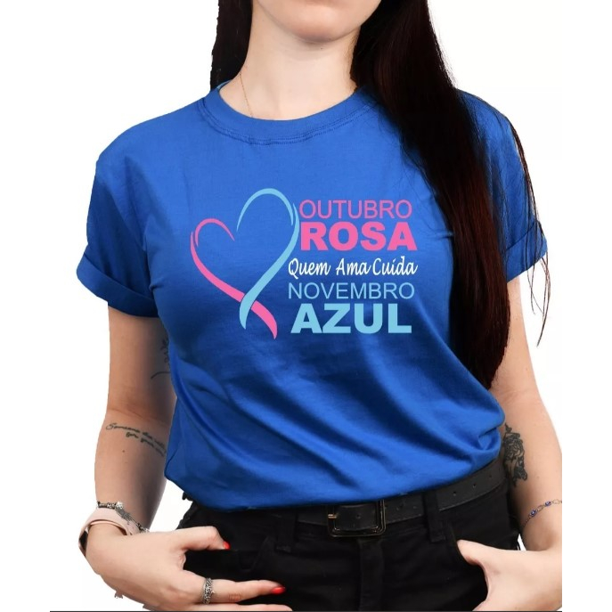 Camiseta Novembro Azul Outubro Rosa Blusa Unissex - Azul Royal | Shopee ...