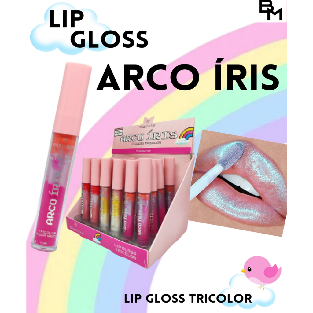 Mia Make Lip Gloss Tricolor Multicolorido Arco Íris 4 ml | Shopee Brasil