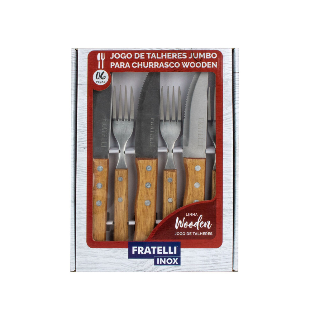 Kit Talher 6 Peças Para Churrasco Fratelli Jumbo Inox Com Cabo De ...