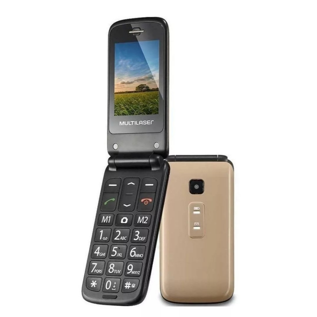 Multilaser Flip Vita dourado Dual Sim 32 Mb 2g Dourado Celular para Idosos Numeros Grandes Radio ...