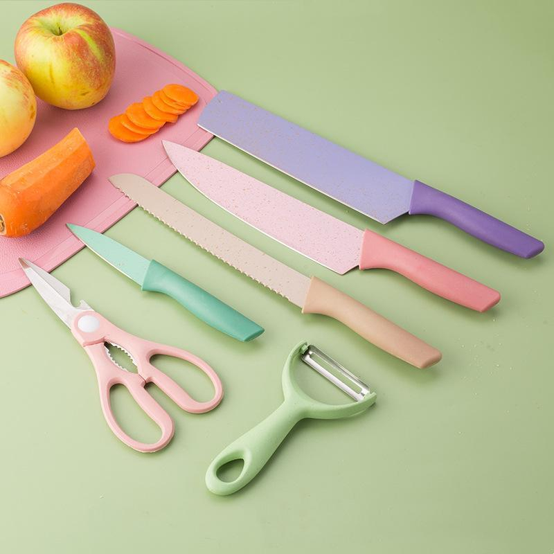 Kit de Conjunto Facas Coloridas Tesoura Descascador Cozinha Gourmet 6 ...