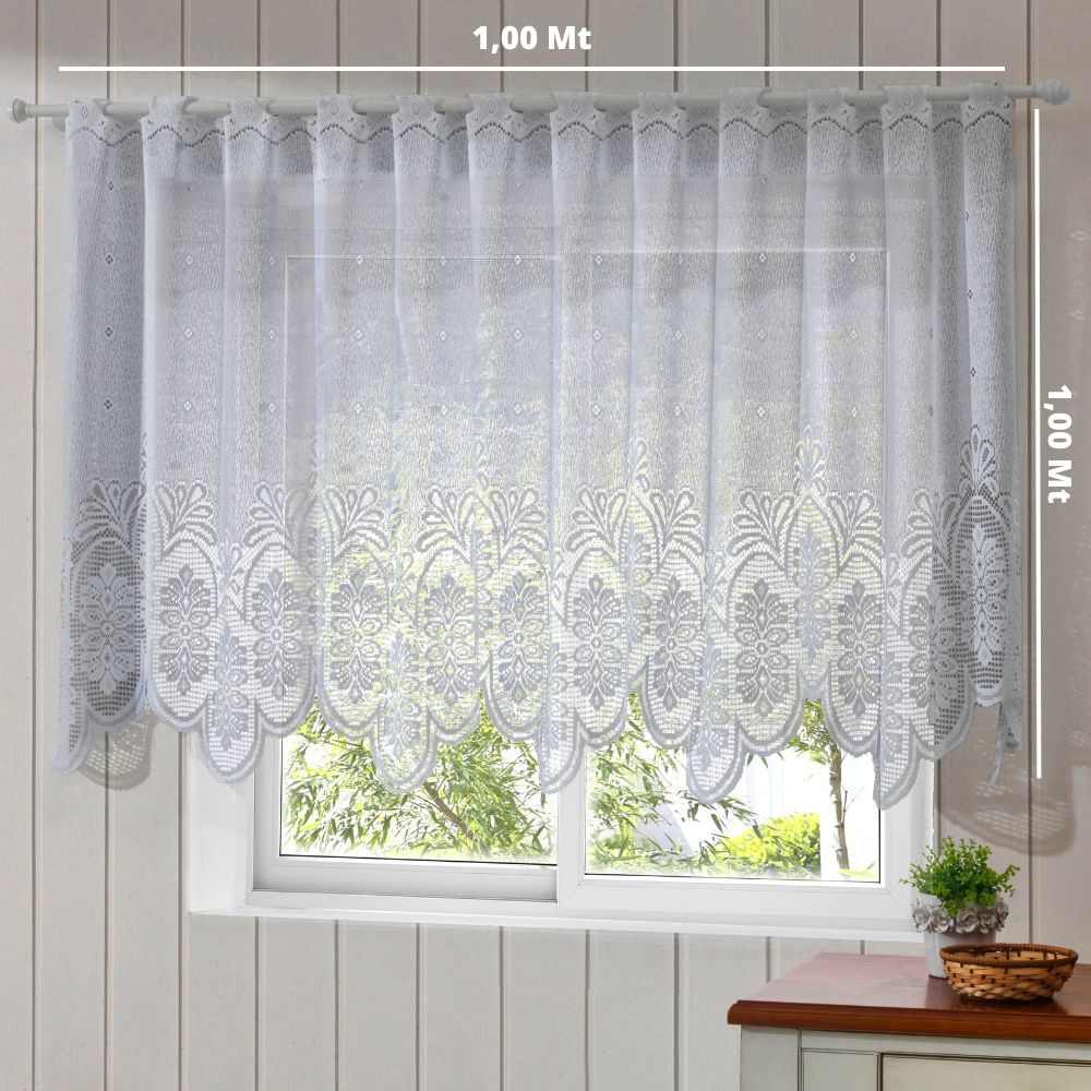 Cortina de Renda para Cozinha Clássica Arabesco Bico Interlar 100x100cm 3 Cores (Branca, Desert ...