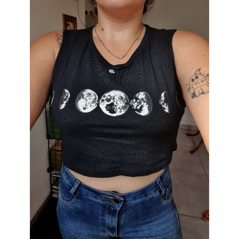 Cropped Fases da Lua / Regata | Shopee Brasil