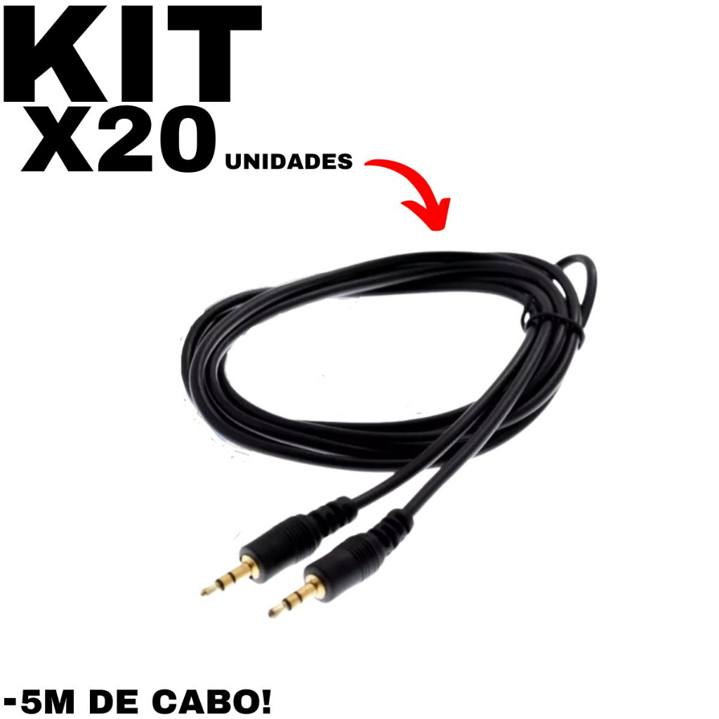 KIT 20 Cabos P2 Auxiliar Transmissor De Som Para PC Celular Guitarra ...