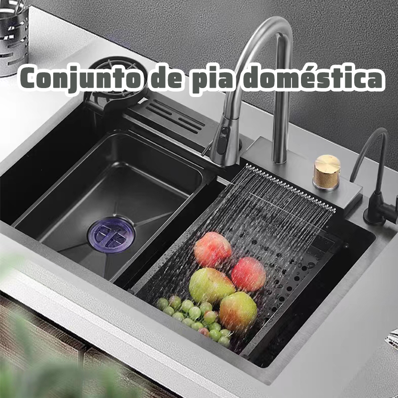 Cuba Pia Inox Preta Quadrada Cozinha Gourmet 70cm com Acessórios ...