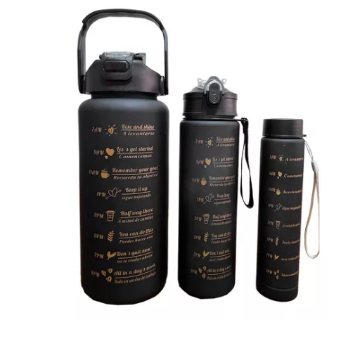 Kit com 3 Garrafas Garrafa De Água Squeeze Academia Com 2L e 900ml e 300ml Portátil Adesivos Cor ...